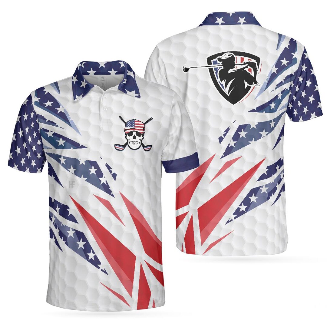 Golf Texture Swing Short Sleeve Golf Polo Shirt, Fierce American Flag ...