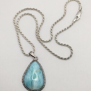 ITALY 925 Sterling Silver Thin Rope Necklace and Larimar Pendant ...