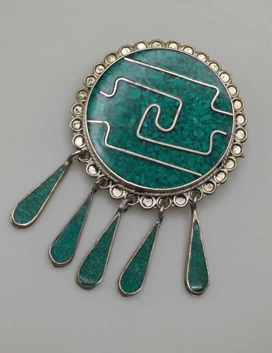 Vintage Mexico Taxco 925 Silver Turquoise Inlaid Pin Brooch/pendant ...