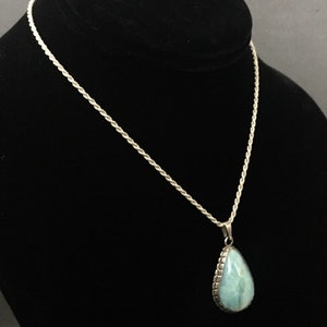 ITALY 925 Sterling Silver Thin Rope Necklace and Larimar Pendant ...