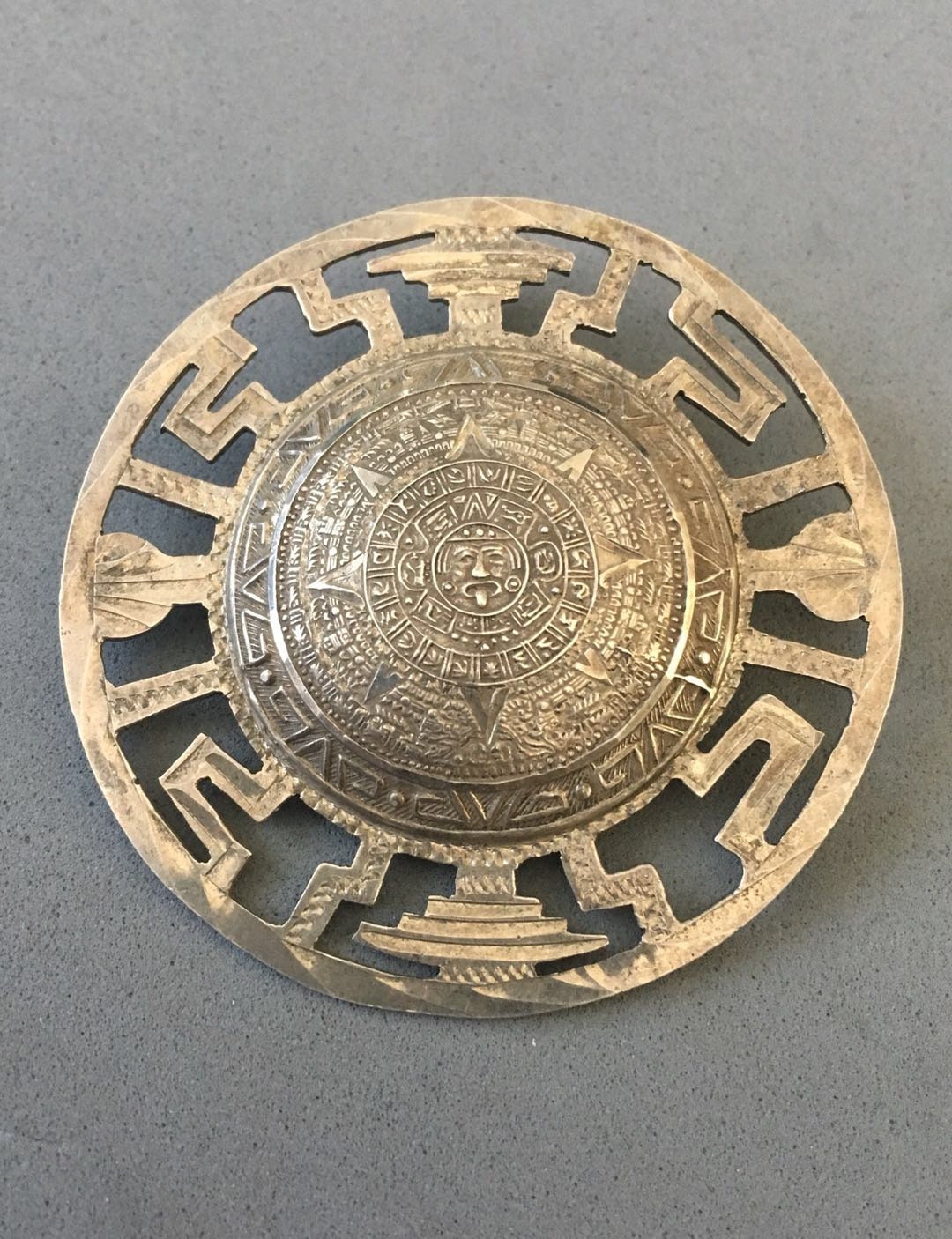 Vintage Mexico 925 Sterling Silver Aztec Mayan Calendar Pin Brooch ...