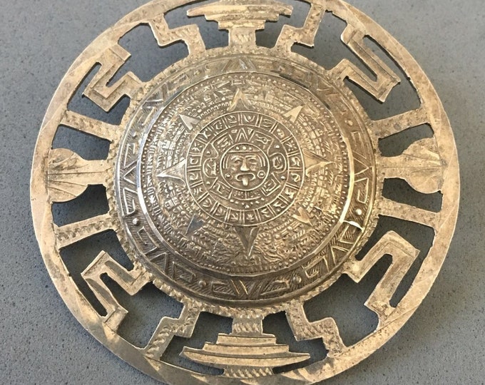 Vintage Mexico 925 Sterling Silver Aztec Mayan Calendar Pin Brooch ...