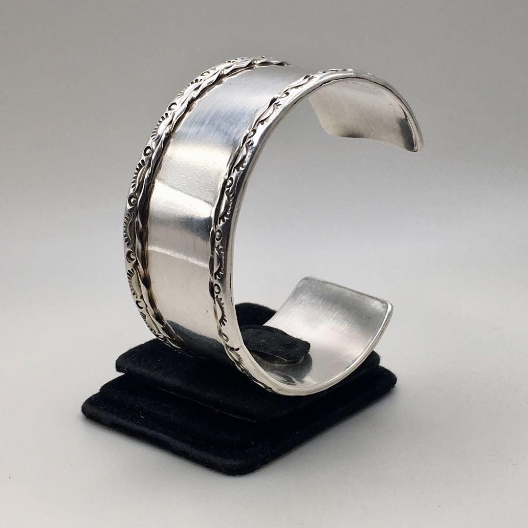 Vintage Sterling Silver Navajo Edge Work Wide Cuff Bracelet | Silver ...