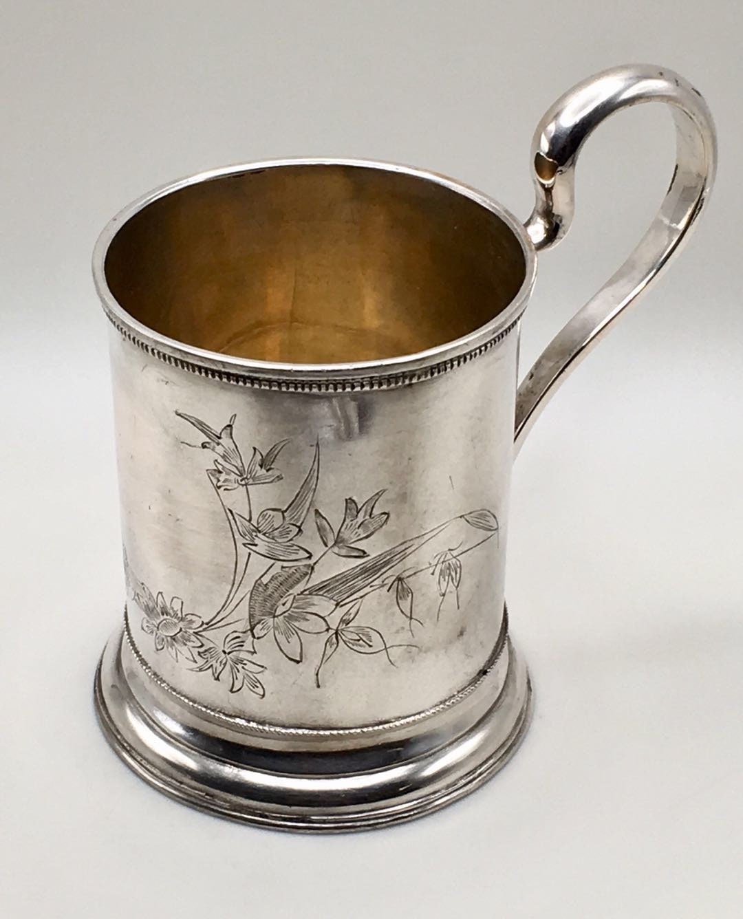 Vintage Floral Pattern in Tested Sterling Silver Cup/mug With Gold Tone ...