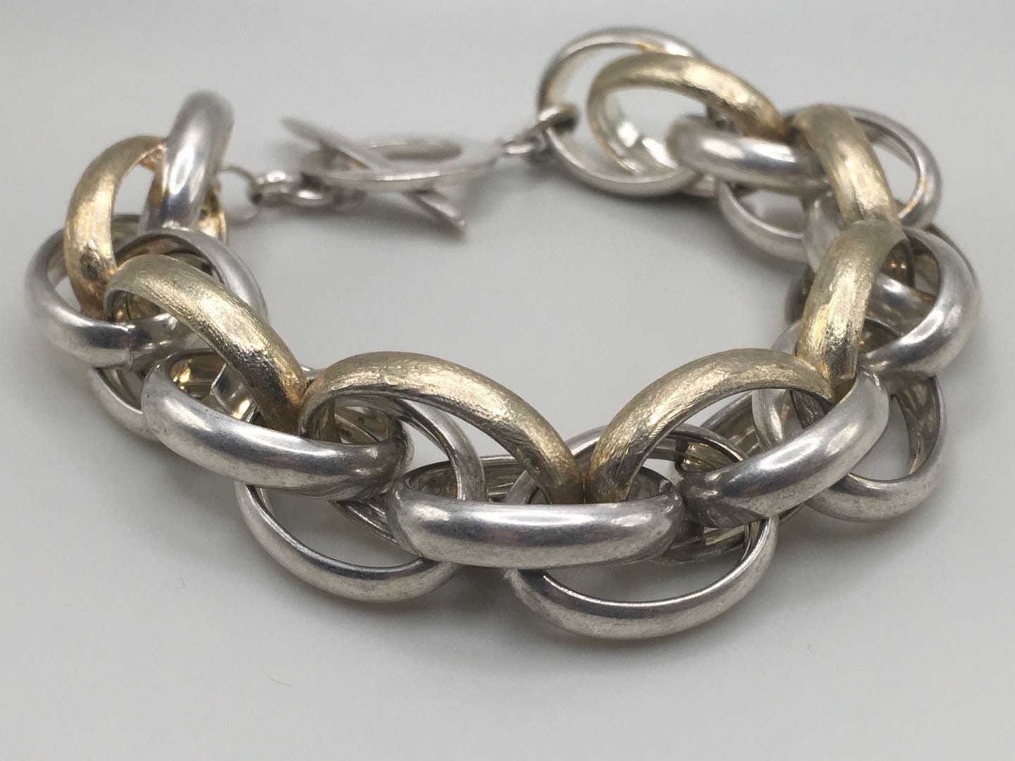 Vintage ITALY 925 Sterling Silver Triple Oval Link and Gold - Etsy