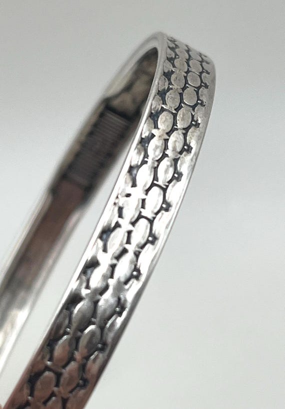 Vintage BESU Sterling Silver Grid Pattern Bangle - Si… - Gem