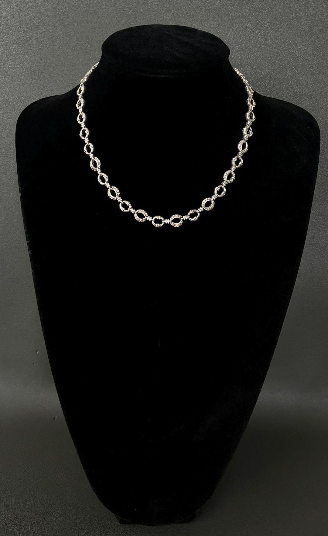 ITALY MILOR 925 Sterling Silver Textured Circle Chain Necklace 17 ...
