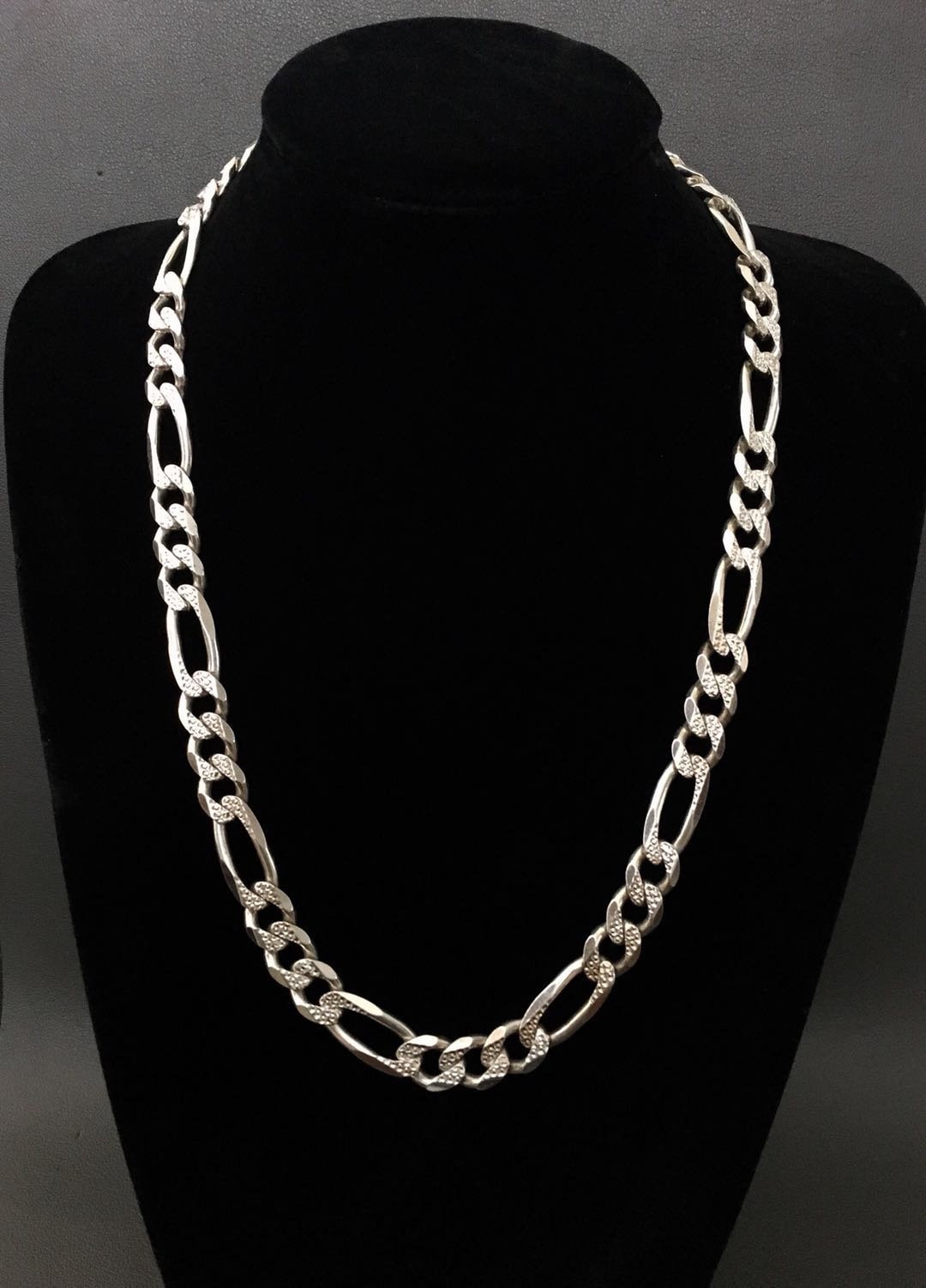 ITALY 925 Sterling Silver Classic Textured Figaro Chain Heavy Necklace ...
