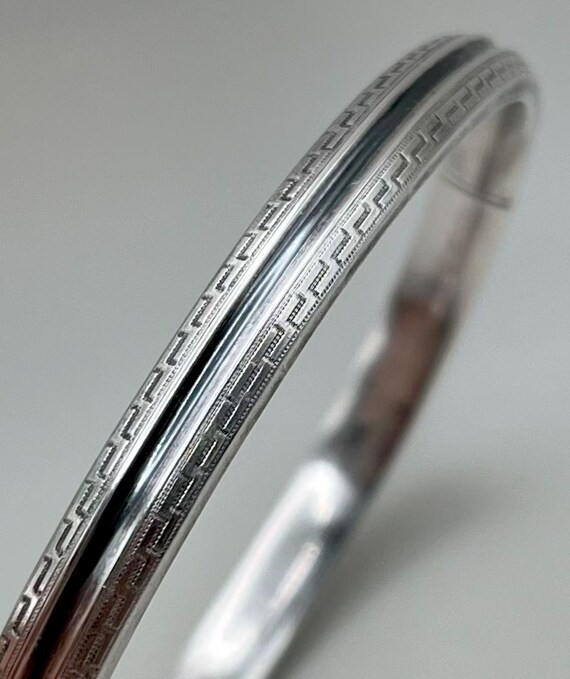 Vintage 835 Silver Hinged Bangle: Greek Style Engrave… - Gem