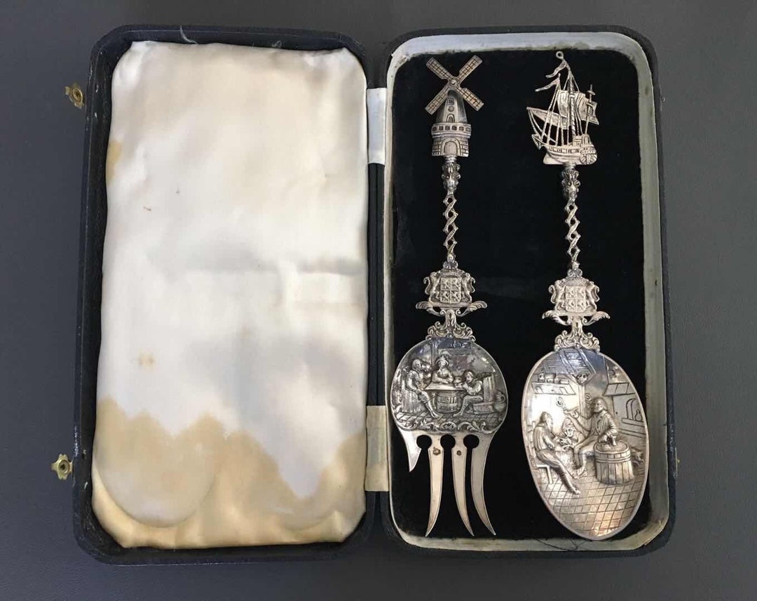 Rare Vintage Gorgeous Dutch 833 Sterling Silver Serving Spoon Fork With ...