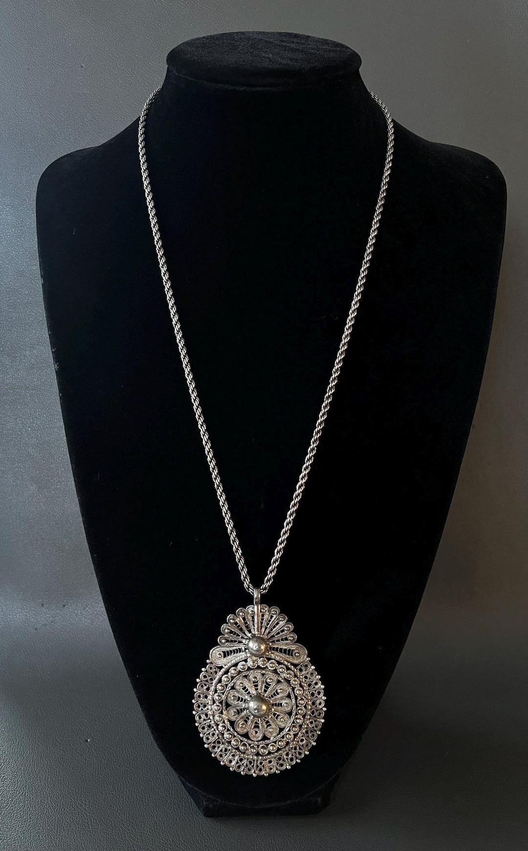 Vintage Sterling Silver Rope Chain W/large Turkish Filigree Ornate ...