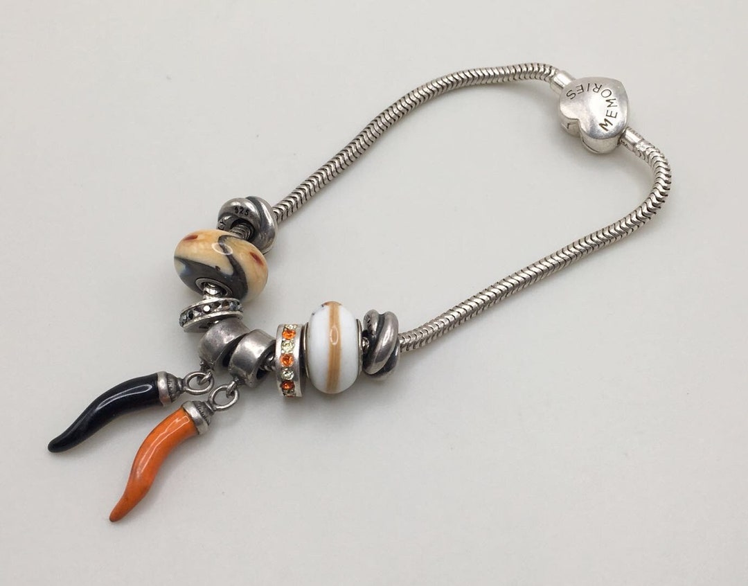 Vintage Memories Sterling Silver Chain and RCI Italy Beads Charms Chain ...