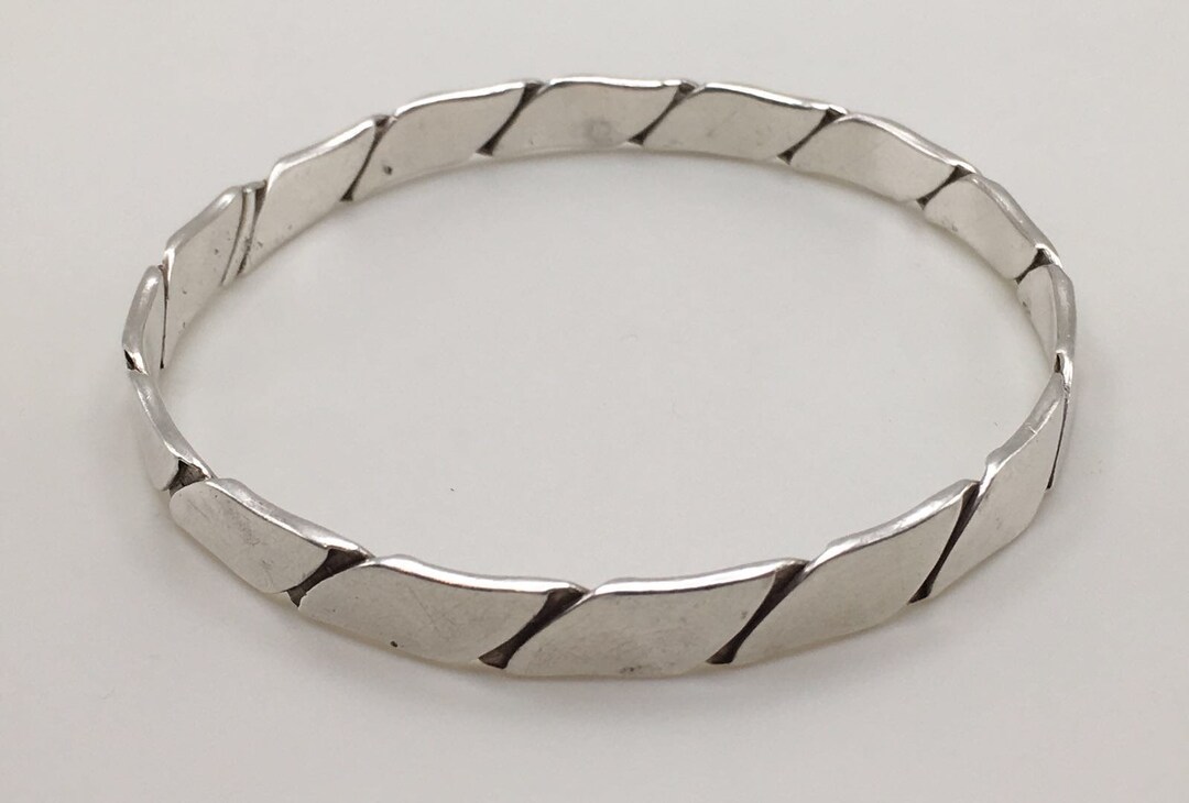 Modernist Sterling Silver Slash Cut Bangle, 925 Silver Bracelet - Etsy