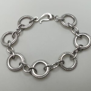 Vintage MMA 925 Silver Multi Textures Circles Link Chain Bracelet 7.25 ...