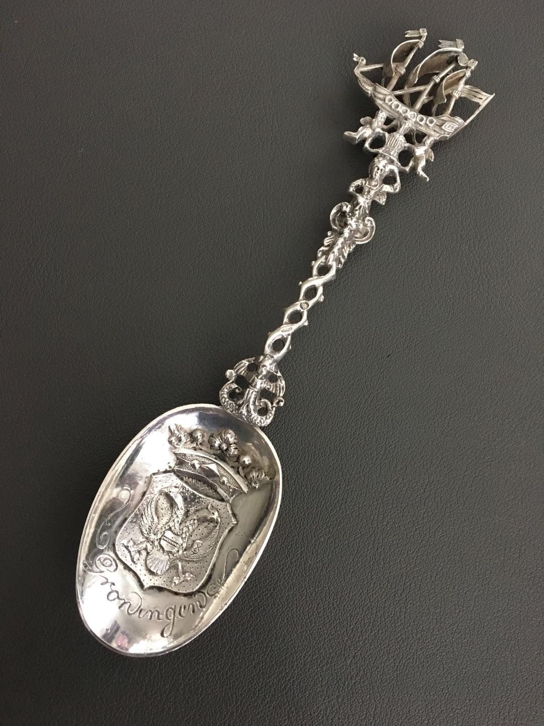 Antique Dutch（1814-1953) 833 Silver Sailing Pattern Serving Spoon -7 3/ ...