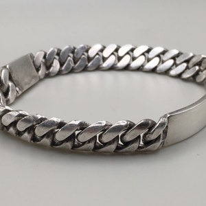 Mexico GA01 925 Sterling Silver ID Tag and Curb Chain Bracelet silver ...