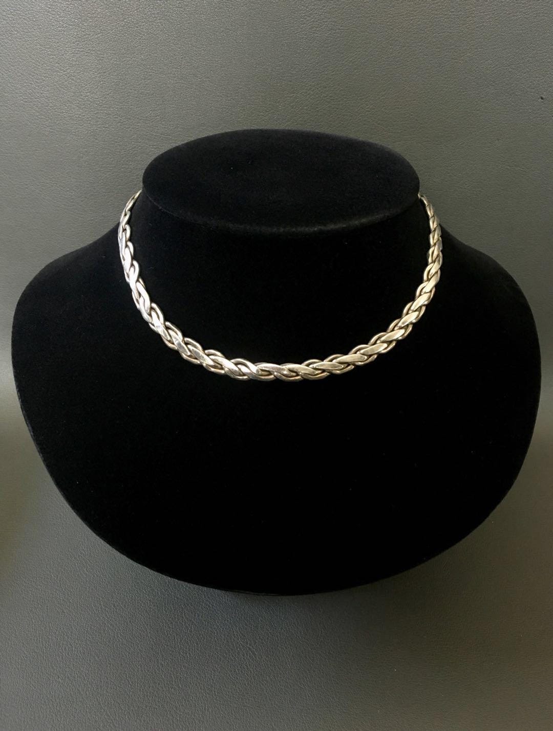 MEXICO 925 Silver Modernist Braided Collar Choker Necklace | Silver ...