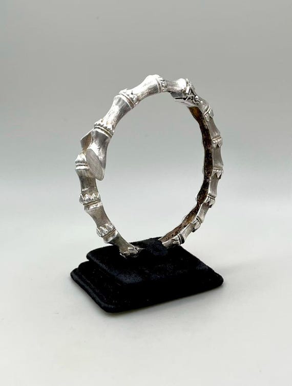 Vintage 800 Sterling Silver Bamboo Bangle Bracelet - … - Gem