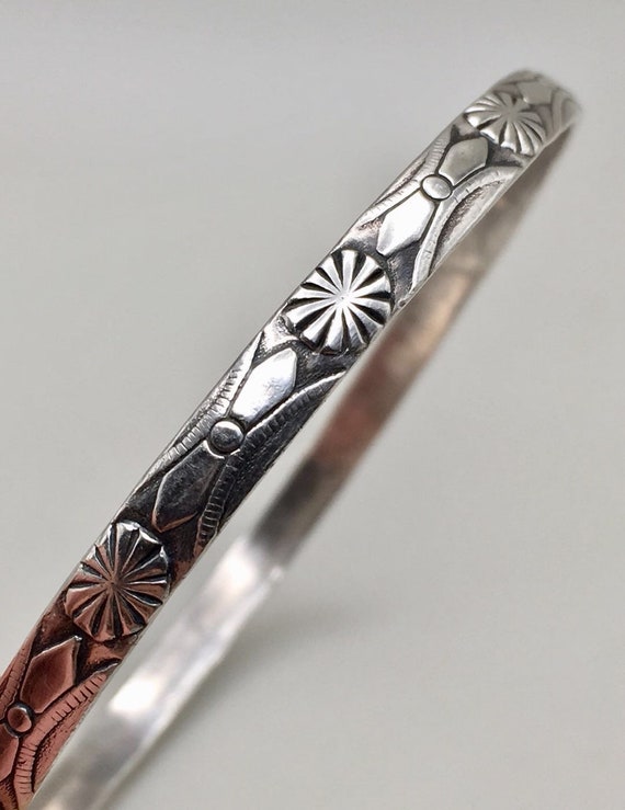 Vintage Sterling Silver Floral Pattern Bangle - Silv… - Gem
