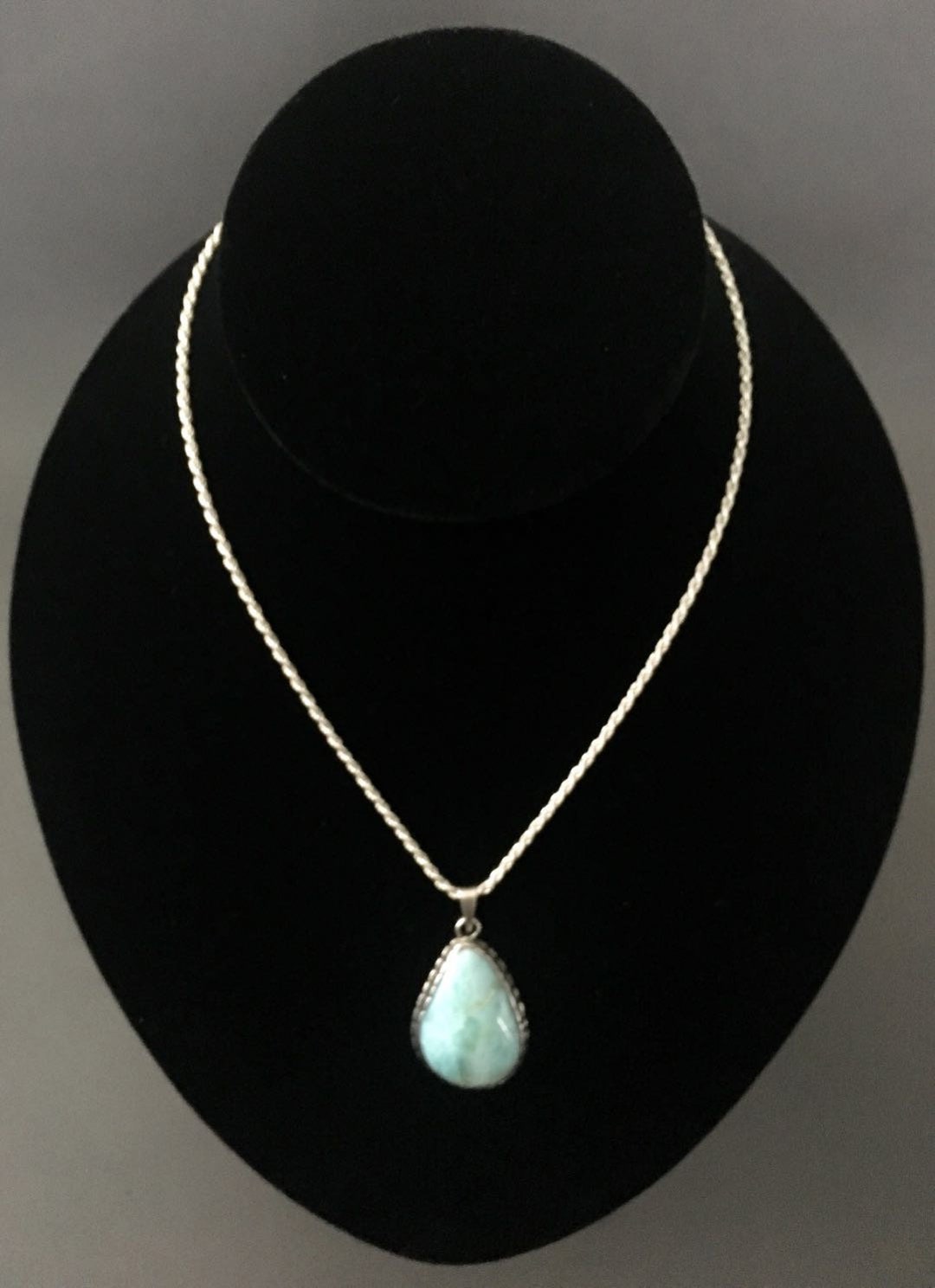 ITALY 925 Sterling Silver Thin Rope Necklace and Larimar Pendant ...