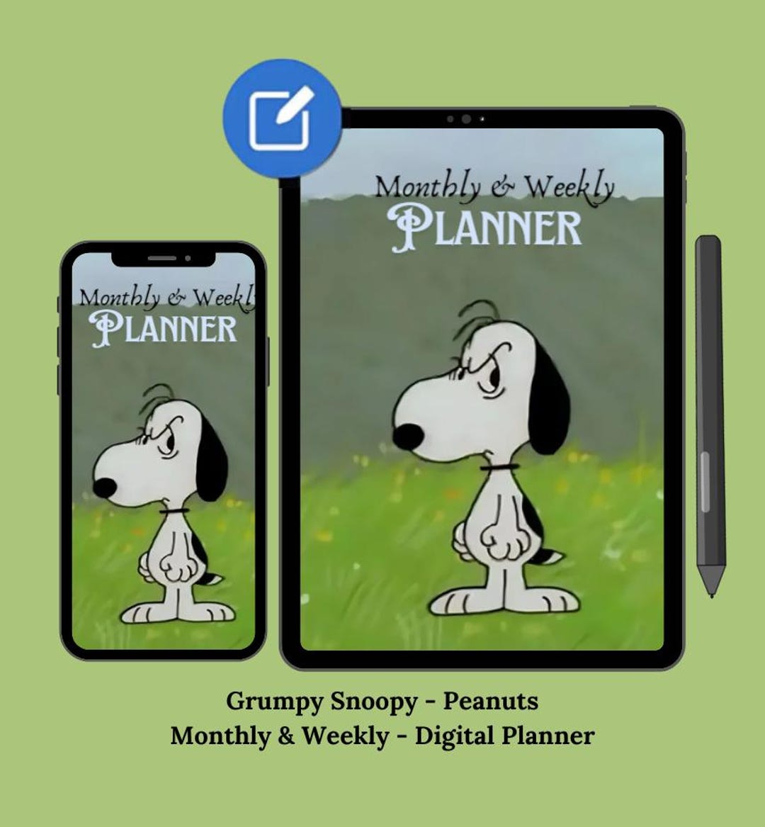 Grumpy Snoopy-themed Goodnotes Planner + Digital Sticker Pack | 140 ...