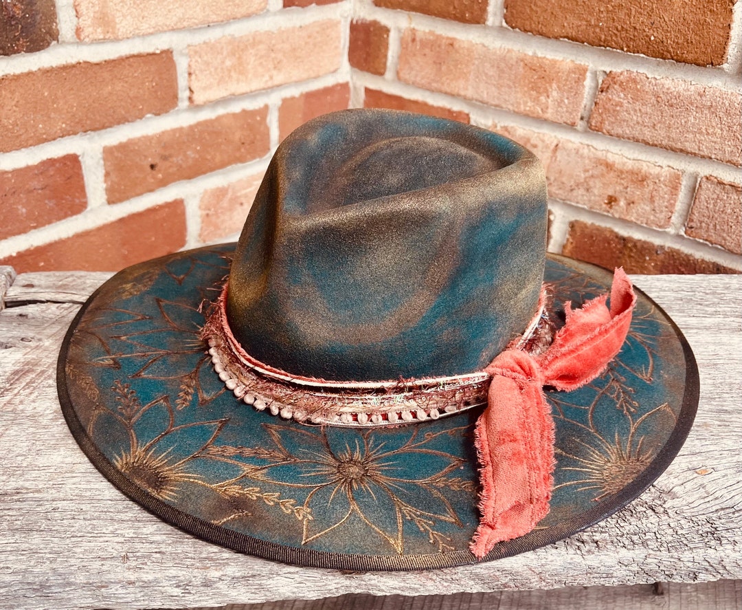 Custom Burned Hat Hand Burned Hat Customized Wide Brim - Etsy