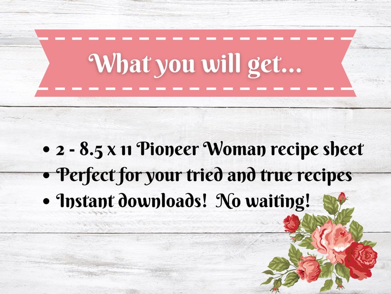 Pioneer Woman Inspired, Recipe Sheets, Farmhouse Design, Instant ...