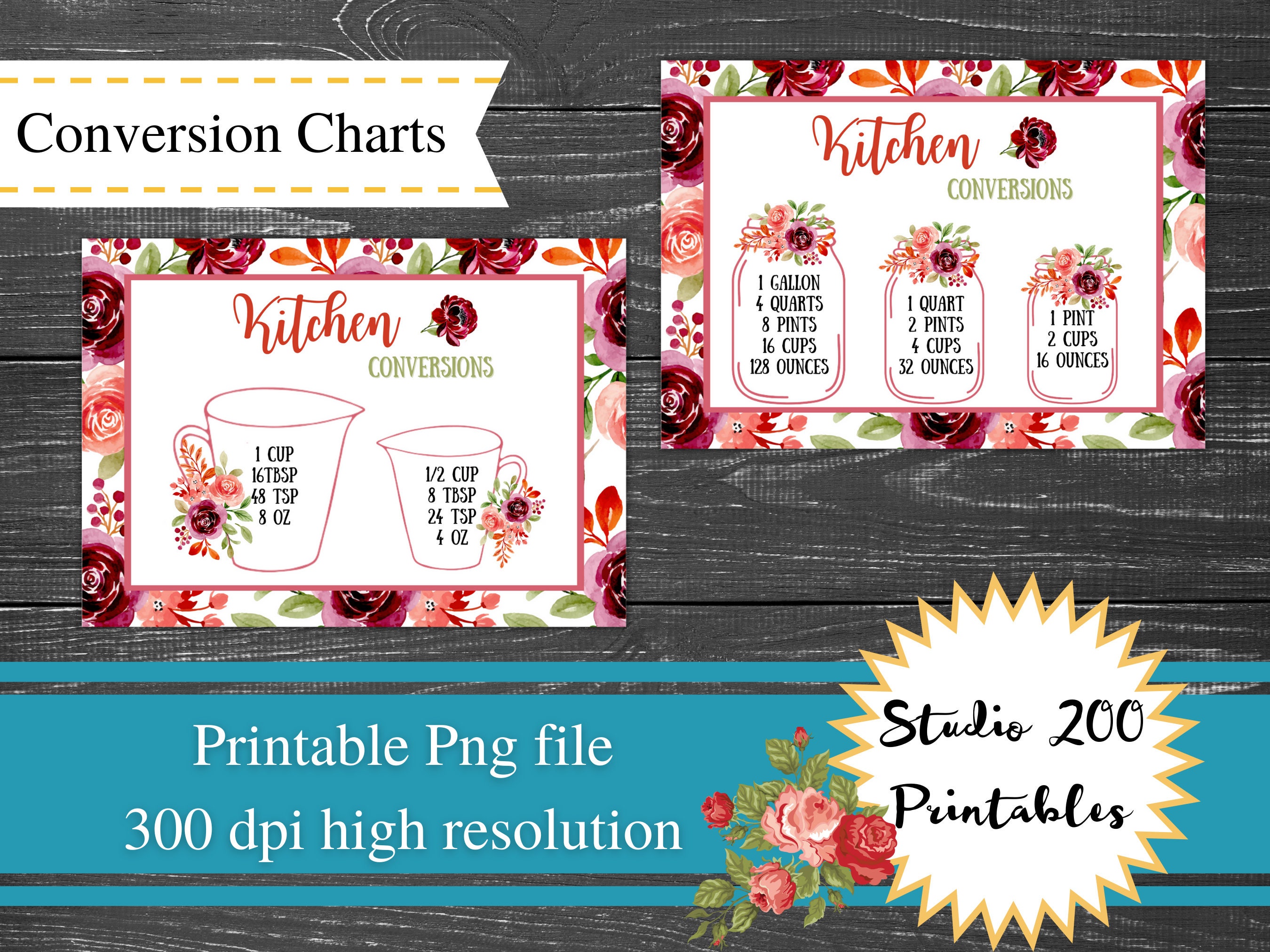 Pioneer Woman Inspired Conversion Charts, Digital Conversion Charts ...