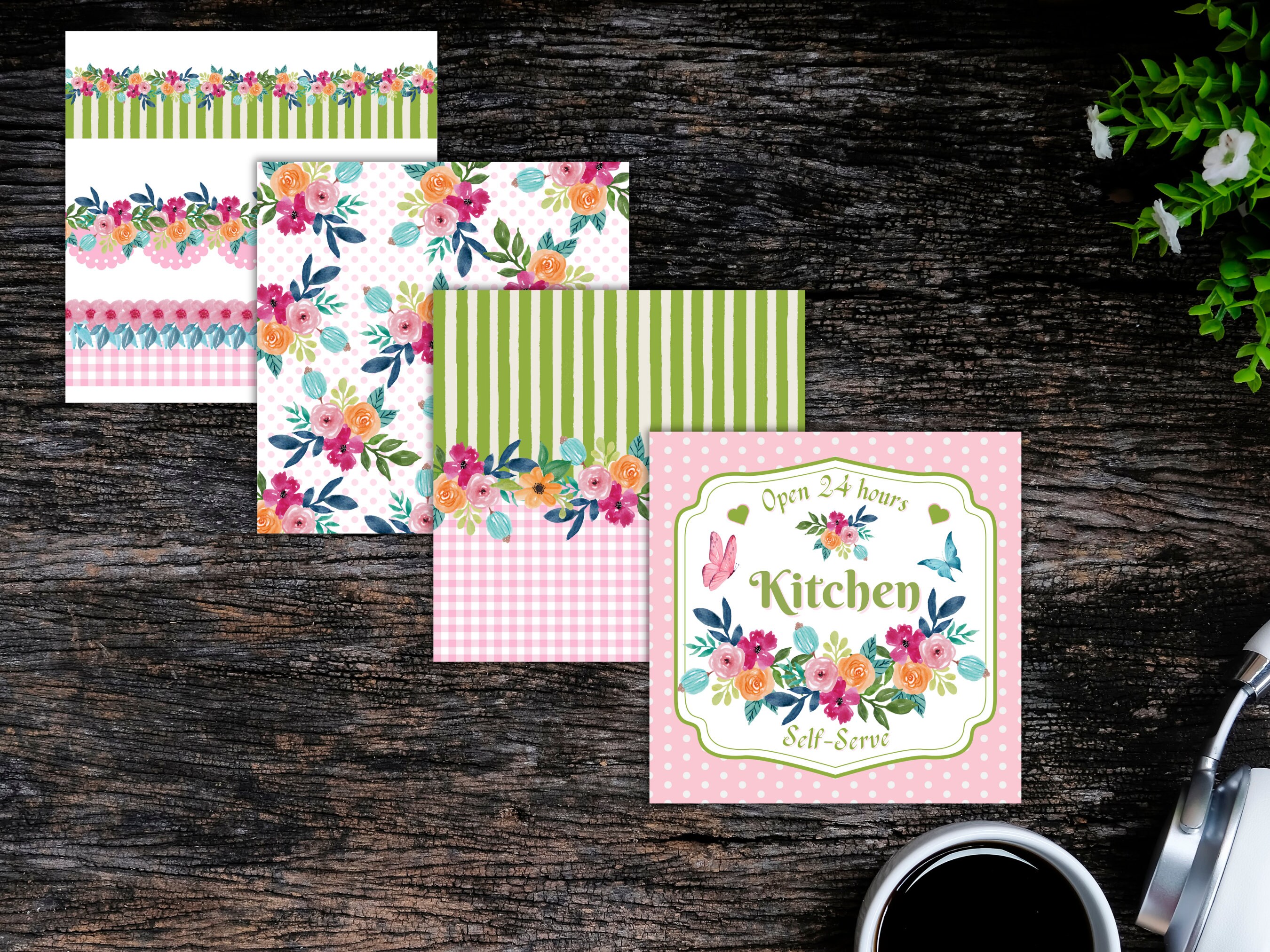 Chick-a-dee Digital Paper, Scrapbook, Ephemera, Pink, Chicken, Country ...