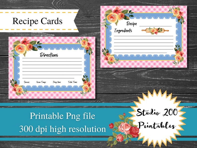 Pioneer Woman Inspired Recipe Cards: Farmhouse Floral Design (digital ...