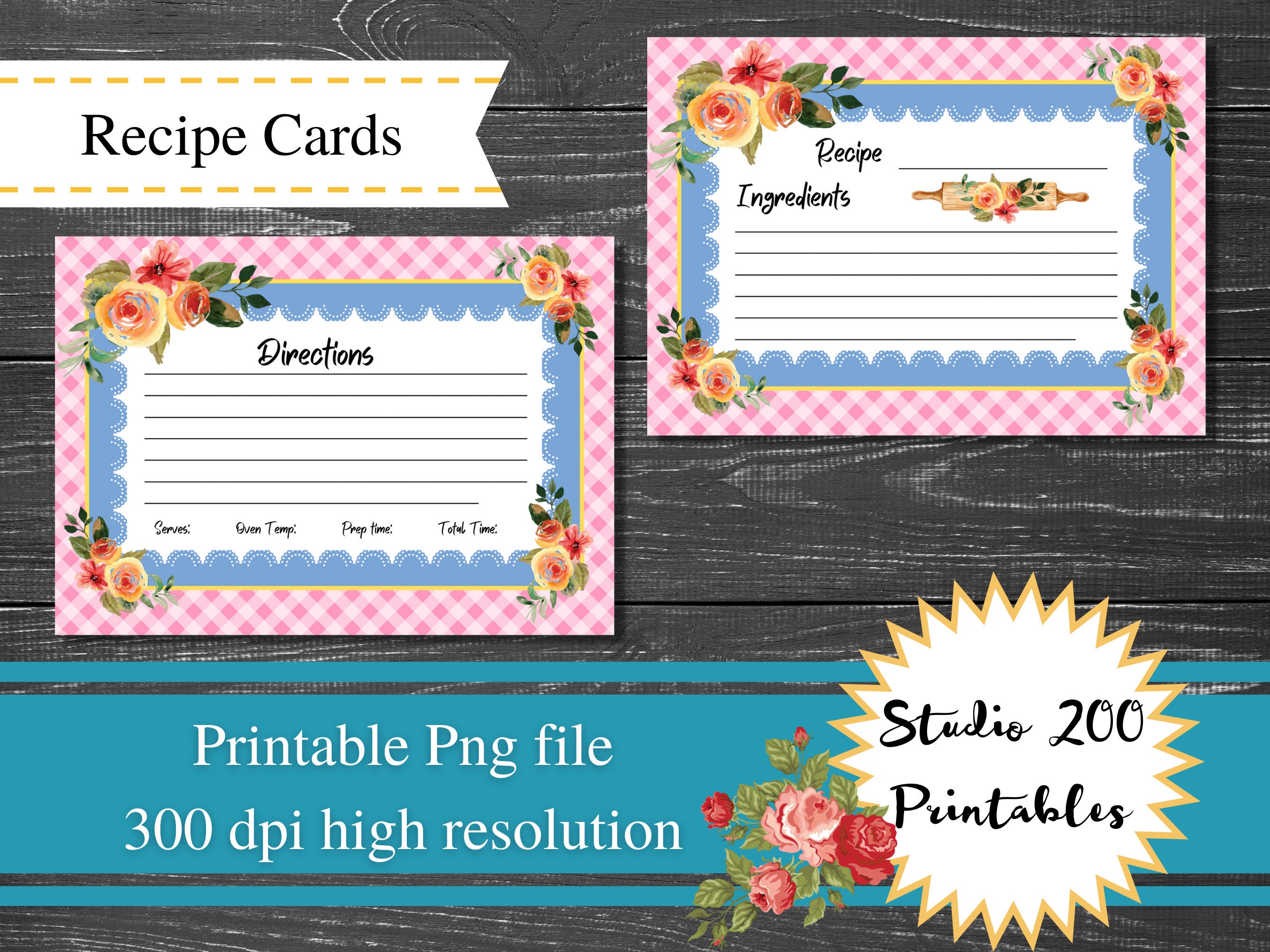 Pioneer Woman Inspired Recipe Cards: Farmhouse Floral Design (digital ...