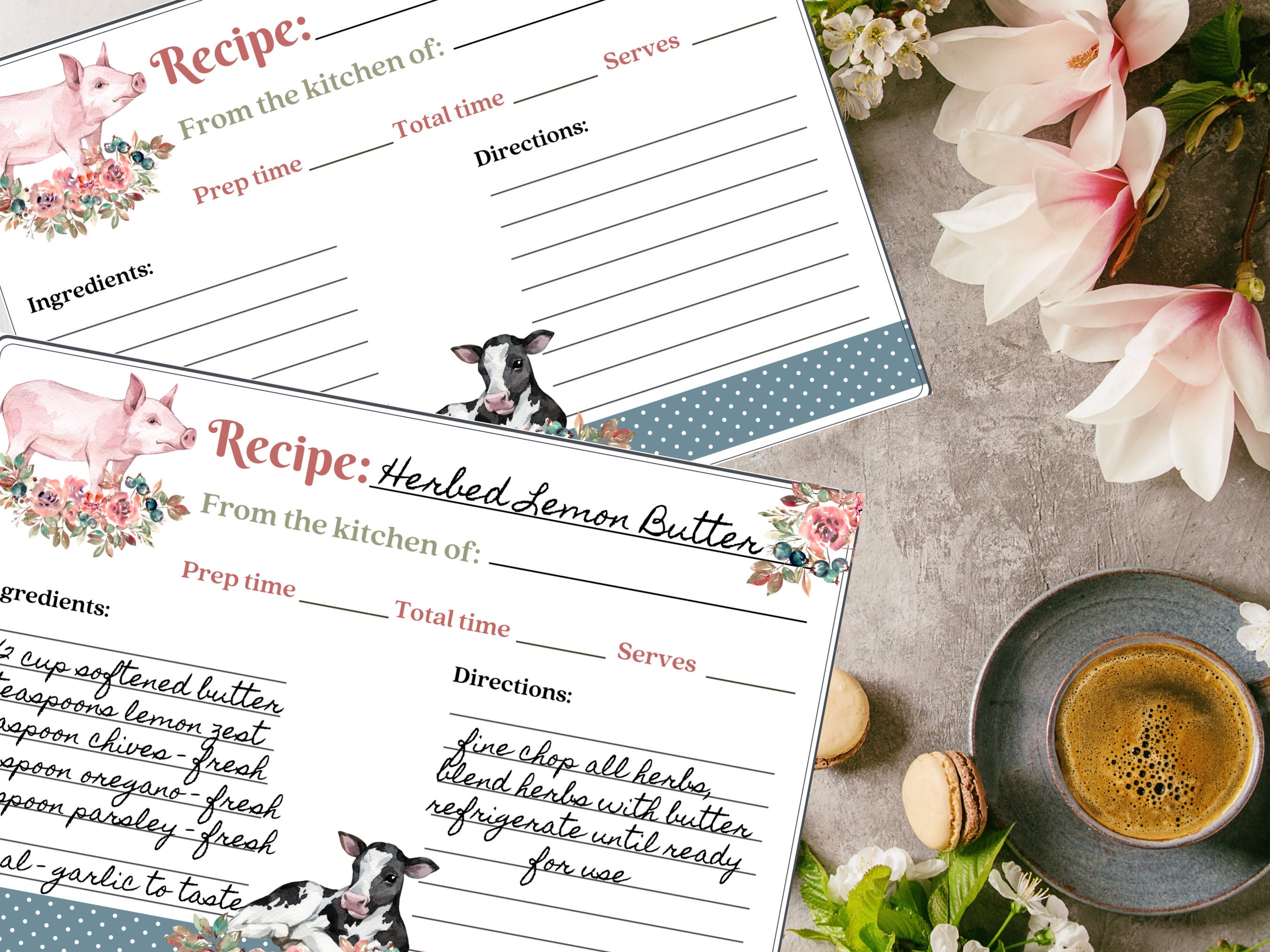 Farmhouse Recipe Card Set: Pioneer Woman Style (digital Paper) - Etsy