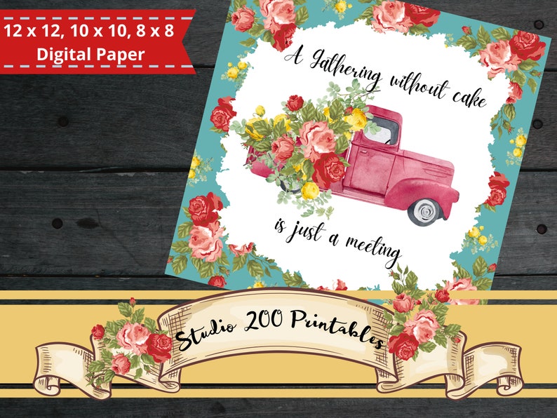 Old Truck Digital Paper Pioneer Woman Inspired, Wall Art, Sublimation ...