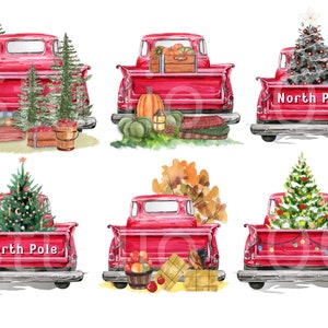 Red Truck Clipart, Fall, Autumn, Christmas, Christmas Tree, Sublimation ...