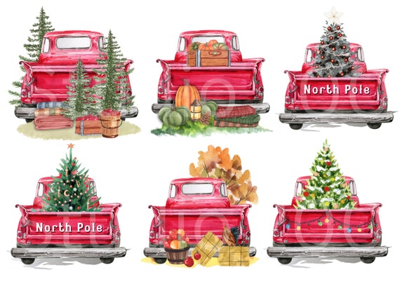 Red Truck Clipart Fall Autumn Christmas Christmas Tree - Etsy