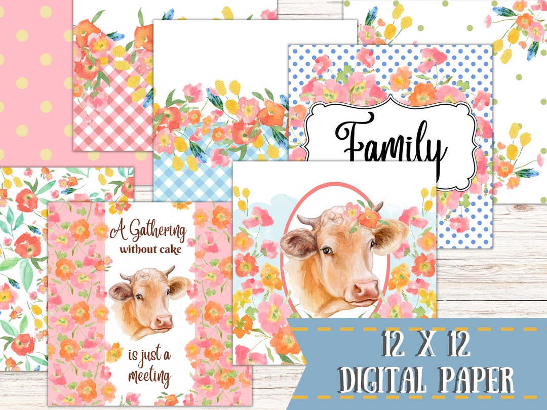 Country Cow Digital Paper - Pioneer Woman Inspired, Wall Art ...