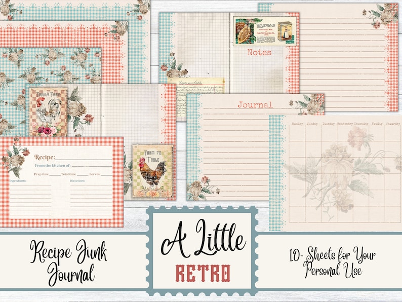 A Little Retro Junk Journal Recipe Kit, Scrapbook, Recipe Card, Retro ...