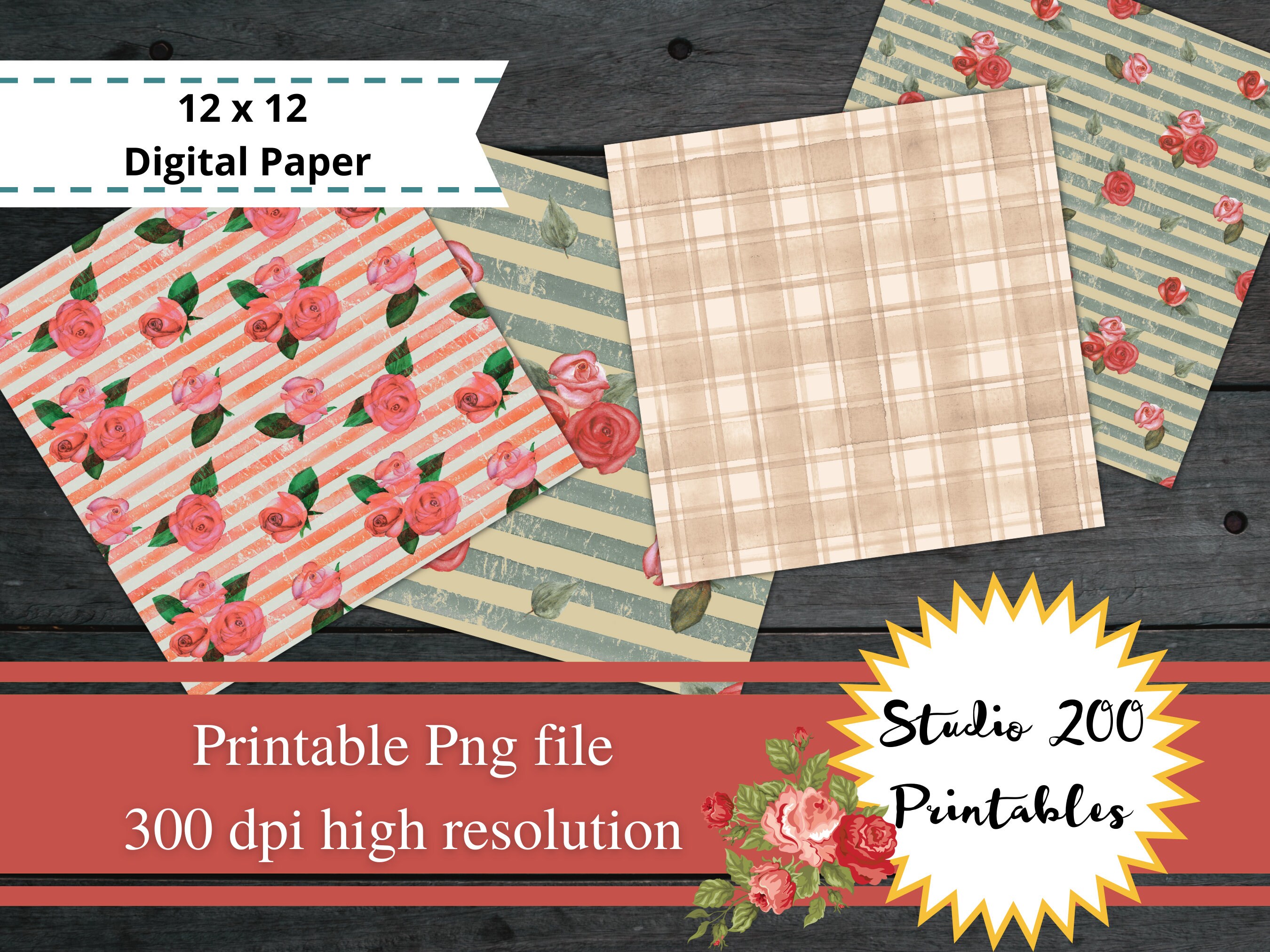 Pioneer Woman Inspired Digital Paper, Digital Scrapbook Paper ...