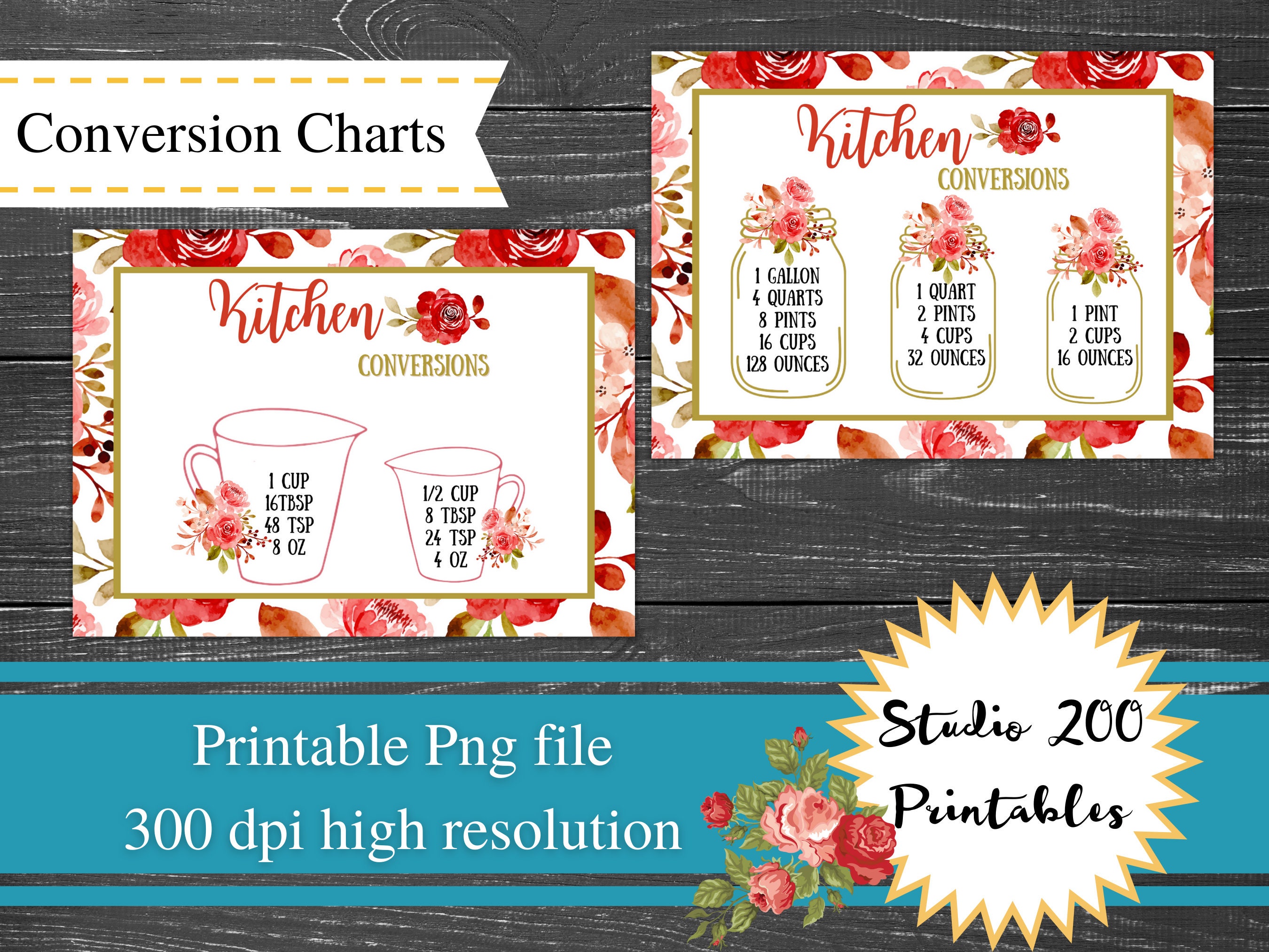 Pioneer Woman Inspired Conversion Charts, Digital Conversion Charts ...