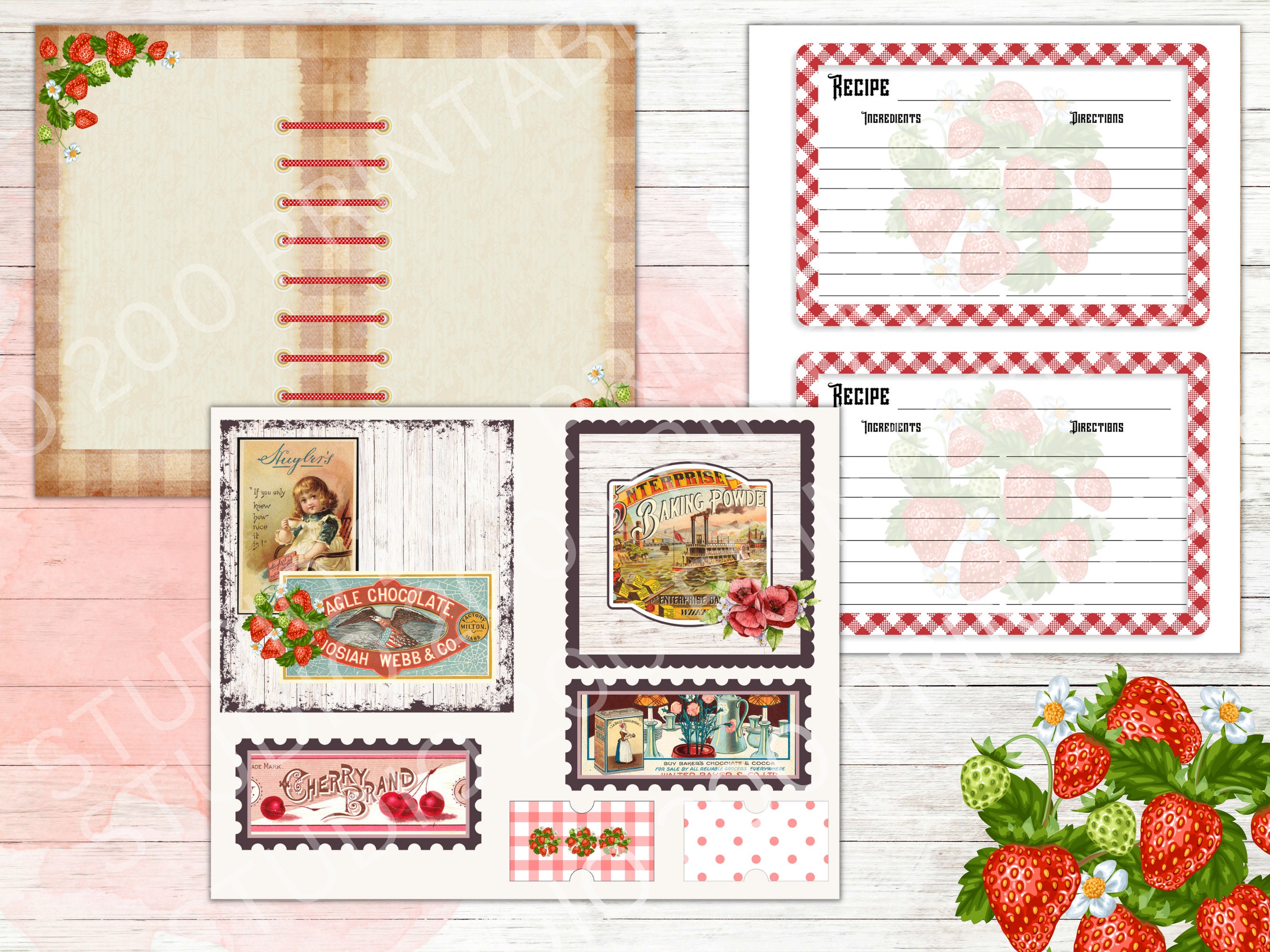 Strawberry Recipe Junk Journal Kit, Moms Kitchen, Summer Time, Fussy ...