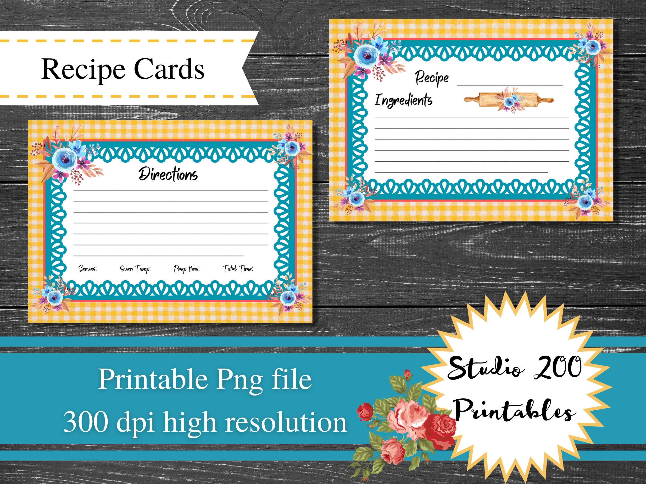 Pioneer Woman Inspired Recipe Cards, Digital Recipe Card, Printable ...