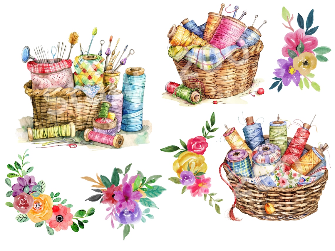Watercolor Sewing Clipart, Sewing Machine Clipart, Digital Download ...