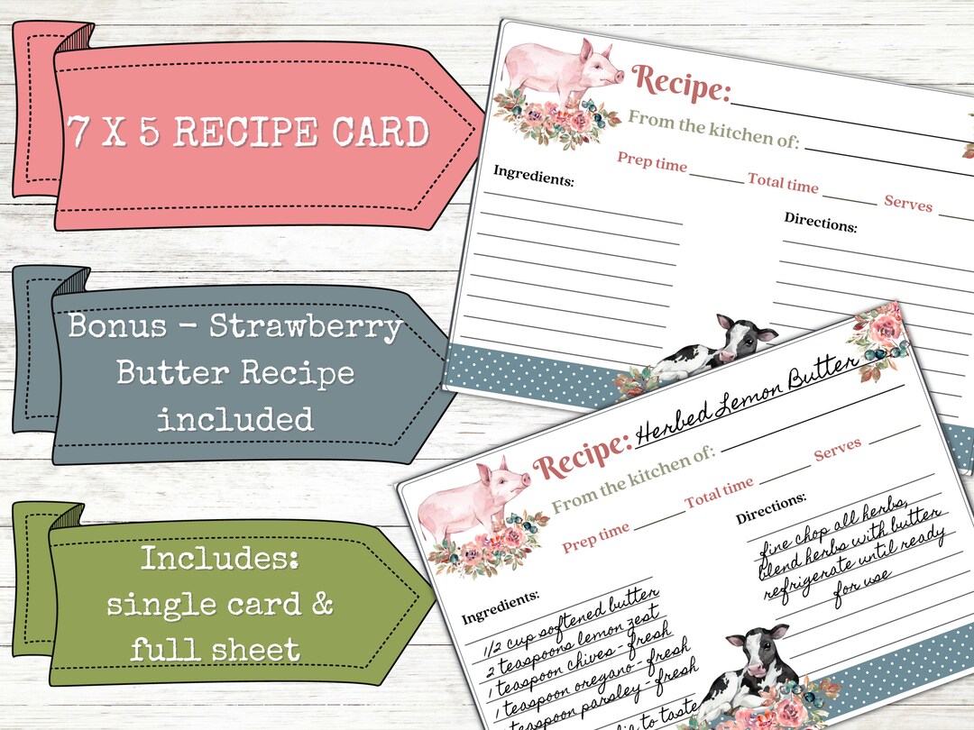 Farmhouse Recipe Card Set: Pioneer Woman Style (digital Paper) - Etsy