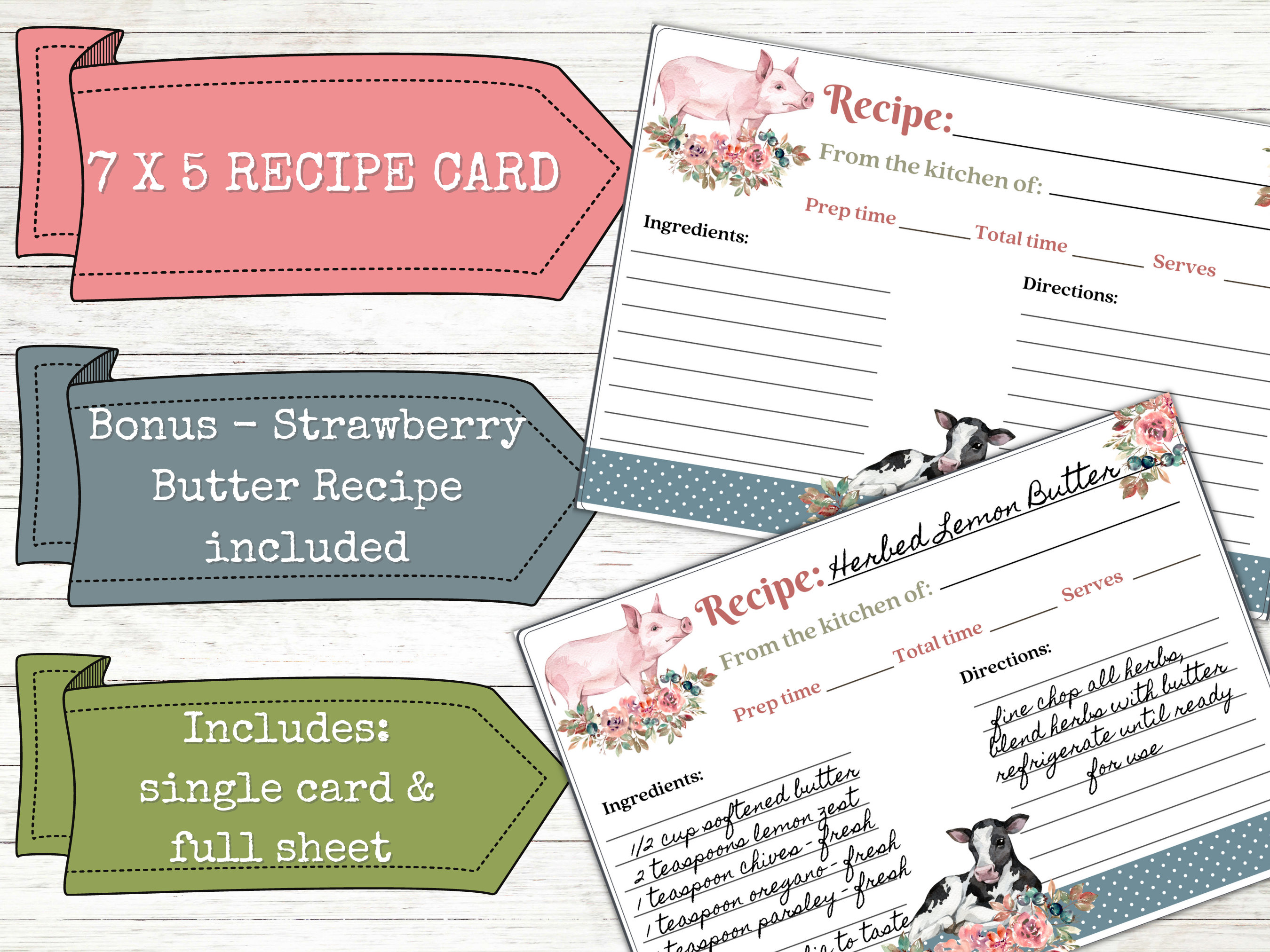 Recipe Card, Farmhouse Design, Pioneer Woman Inspired, Scrapbook ...
