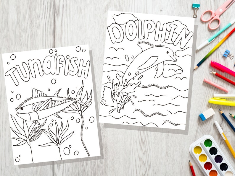 Ocean Whales and Fish Kids Coloring Pack | 11 Coloring Pages | Digital ...