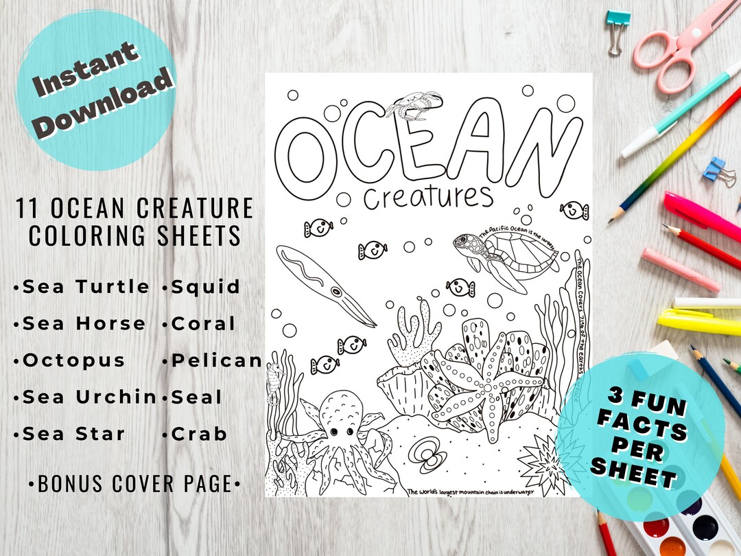 Ocean Creatures Coloring Pages for Kids | Homeschool Activity (digital ...