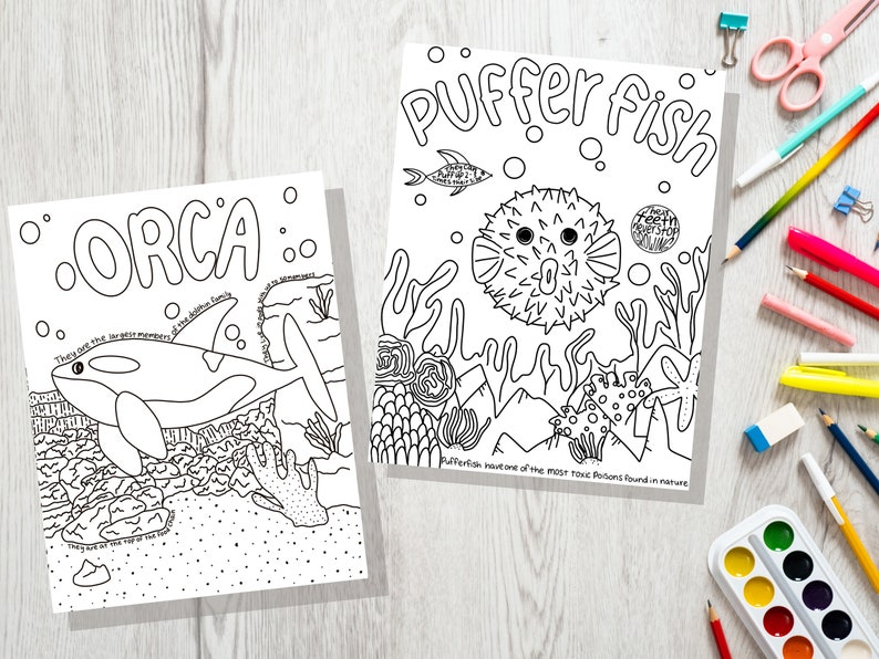 Ocean Whales and Fish Kids Coloring Pack | 11 Coloring Pages | Digital ...