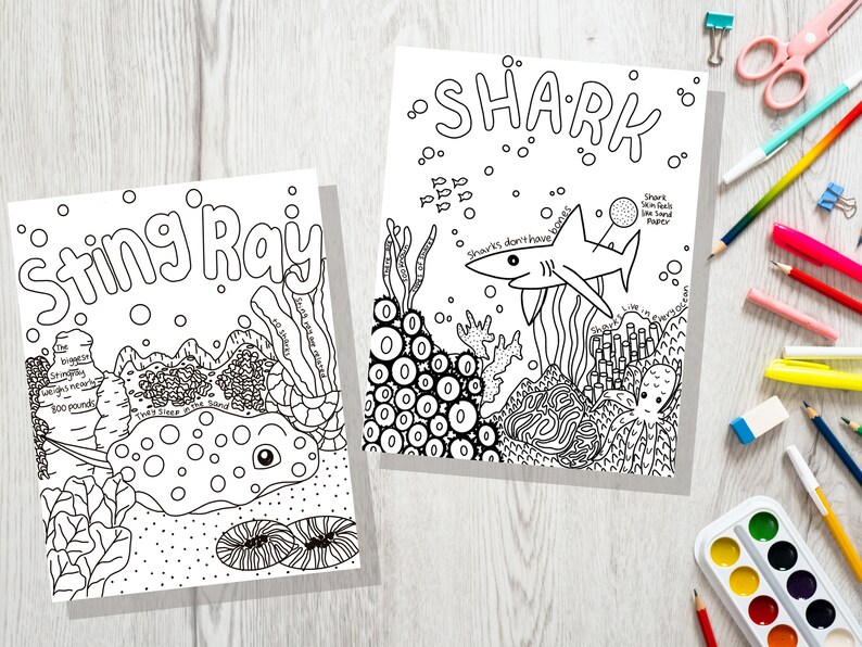 Ocean Whales and Fish Kids Coloring Pack | 11 Coloring Pages | Digital ...