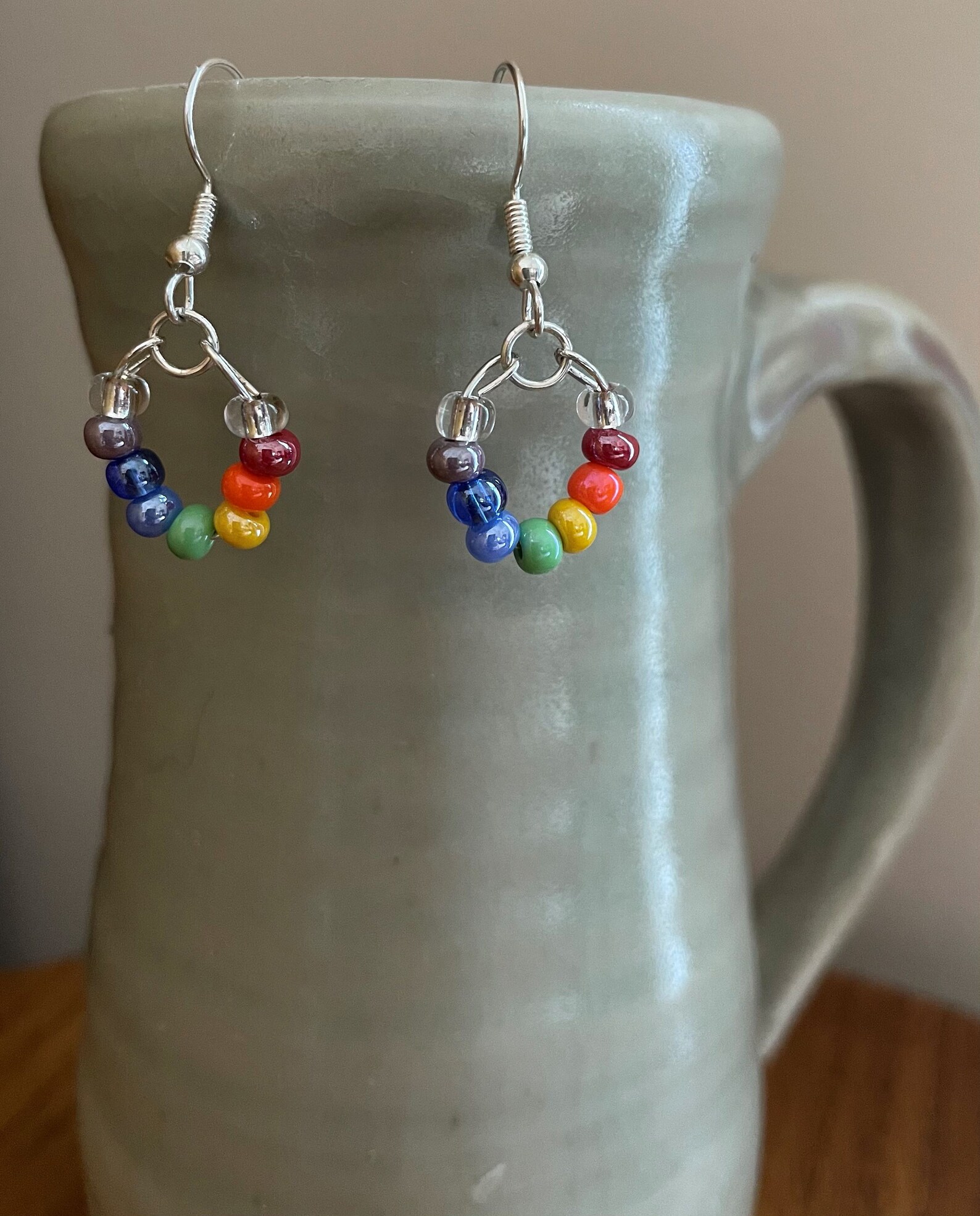 Rainbow Bead Earrings, Rainbow Loop Earrings, Rainbow Dangle Earrings, Rainbow Colored Earrings ...