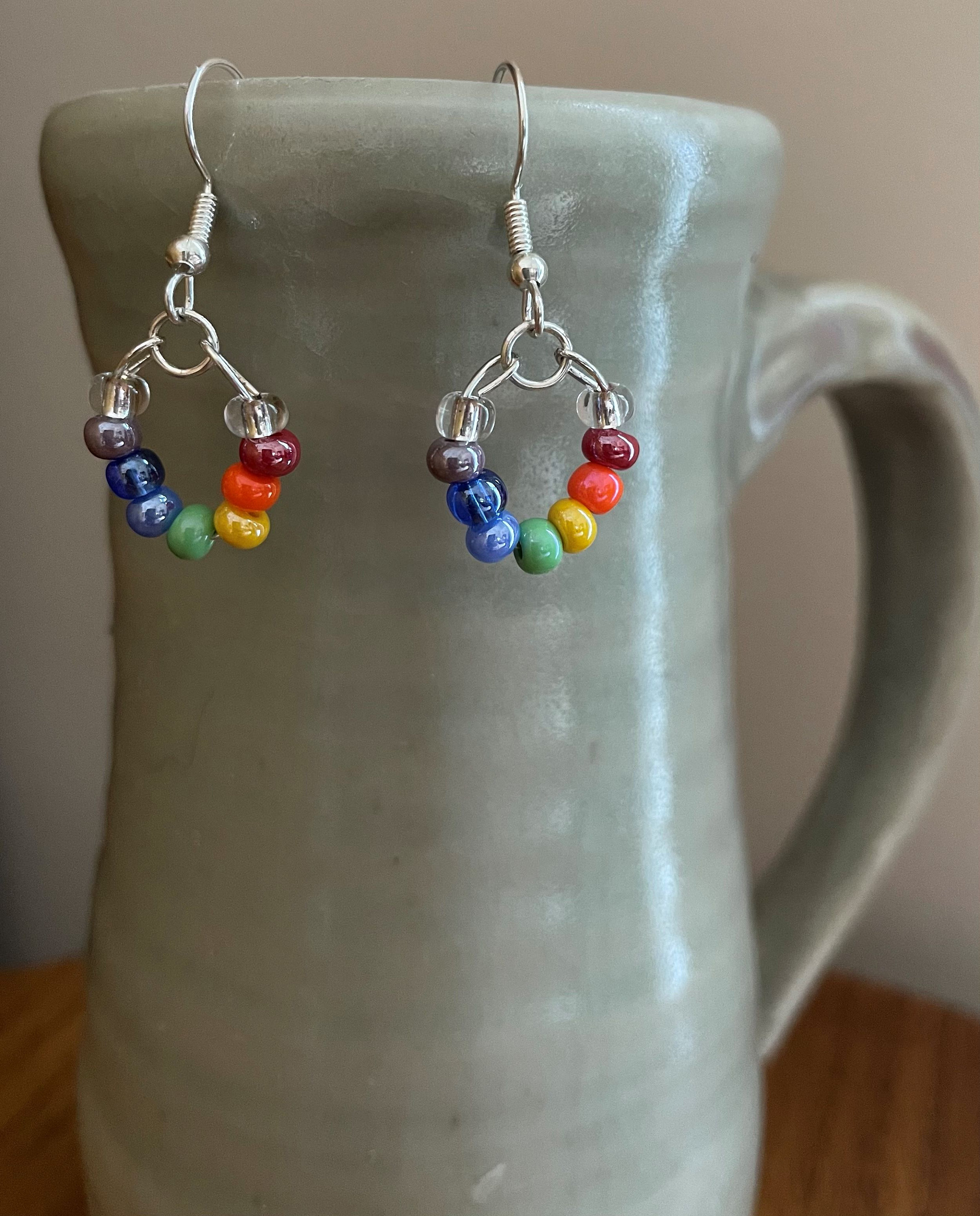 Rainbow Bead Earrings, Rainbow Loop Earrings, Rainbow Dangle Earrings ...